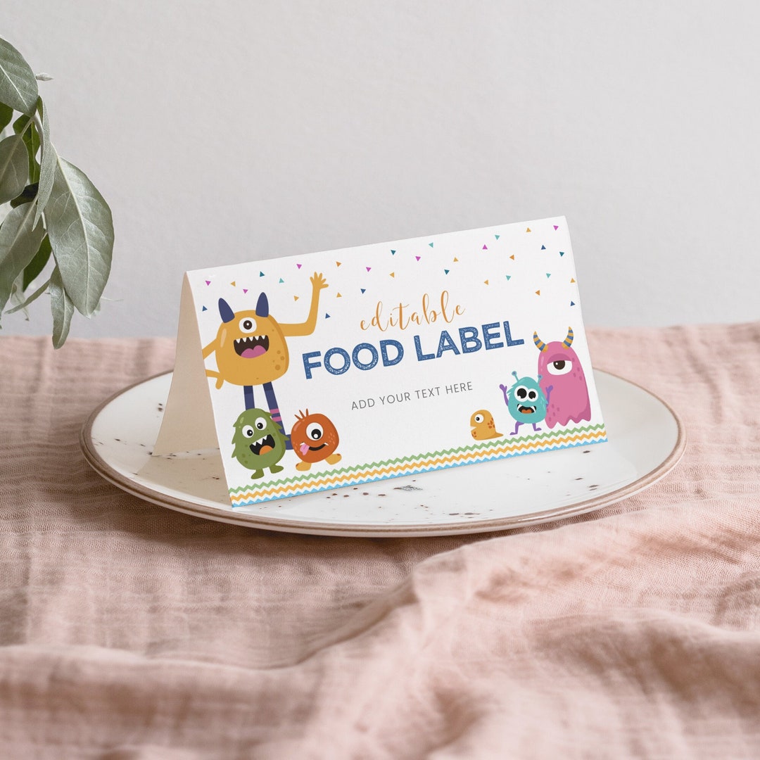Editable Monster Birthday Food Label, Little Monster Party Folded Card ...