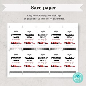 Race Car Birthday Favor Tags, Racing Car Gift Tags, Race on Over, Boy Birthday, 2x3.5, Instant ...