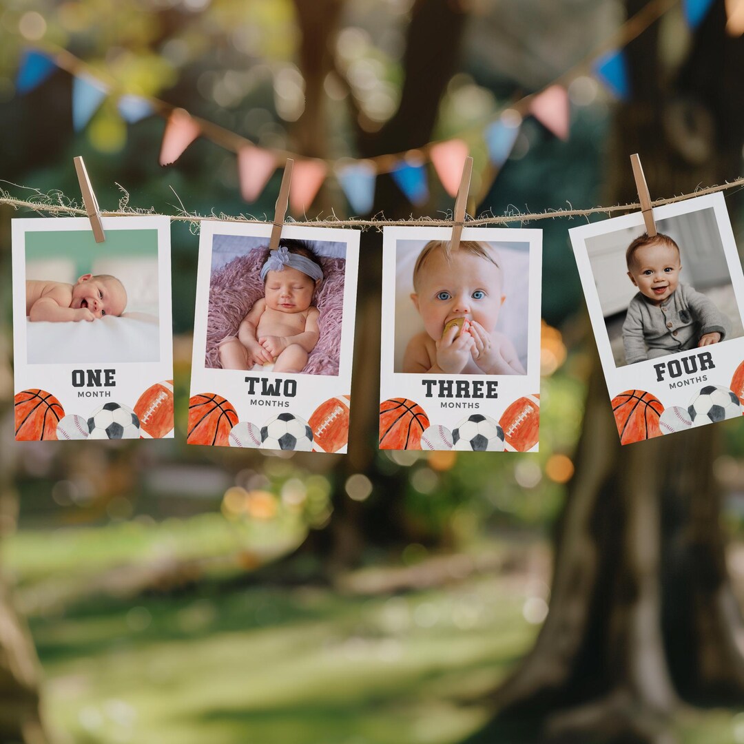 Sports Theme Birthday Monthly Photo Banner, Sports Party Milestone ...