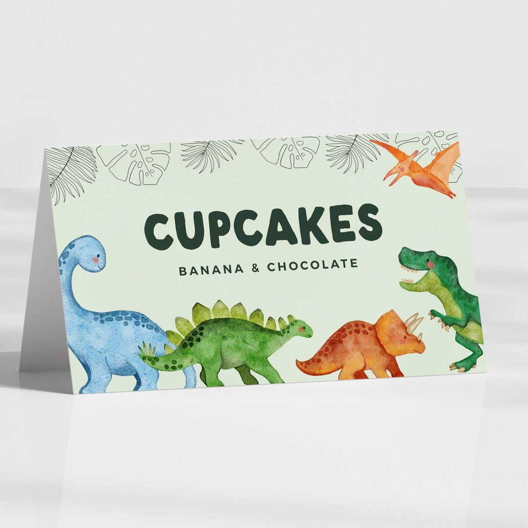Dinosaur Birthday Food Label, Dino-mite Birthday Folded Table Card, Boy ...