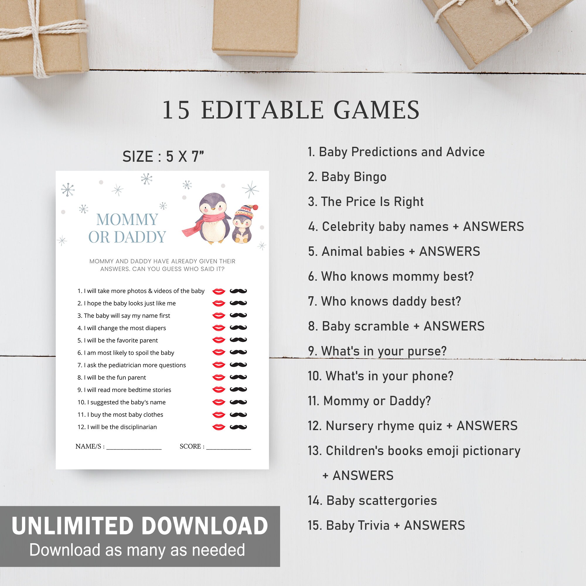Editable Penguin Baby Shower Games Winter Party Game Bundle - Etsy