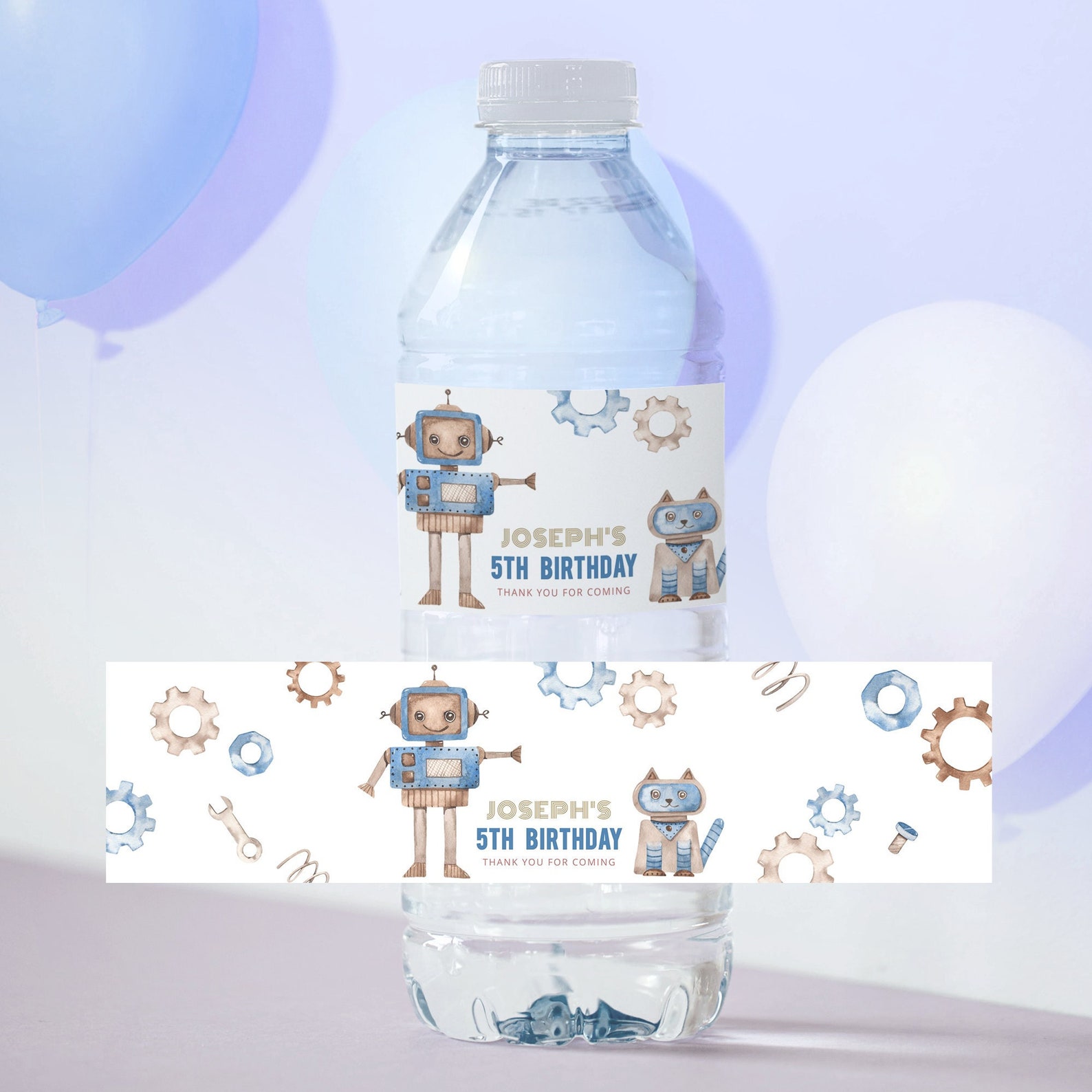Editable Robot Water Bottle Labels, Robot Party Drink Labels, Kids ...