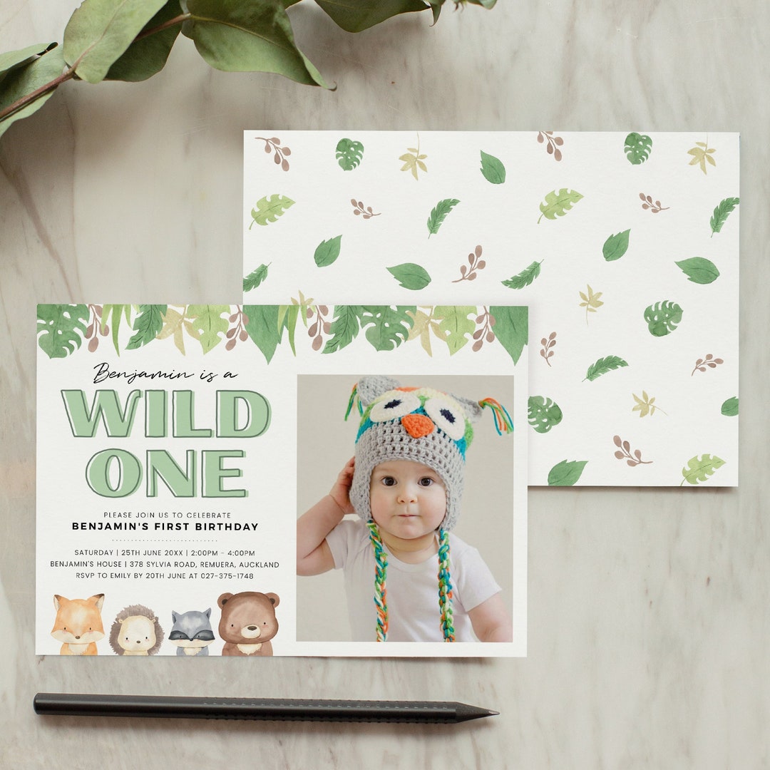 Editable Wild One Birthday Invitation With Photo Woodland - Etsy