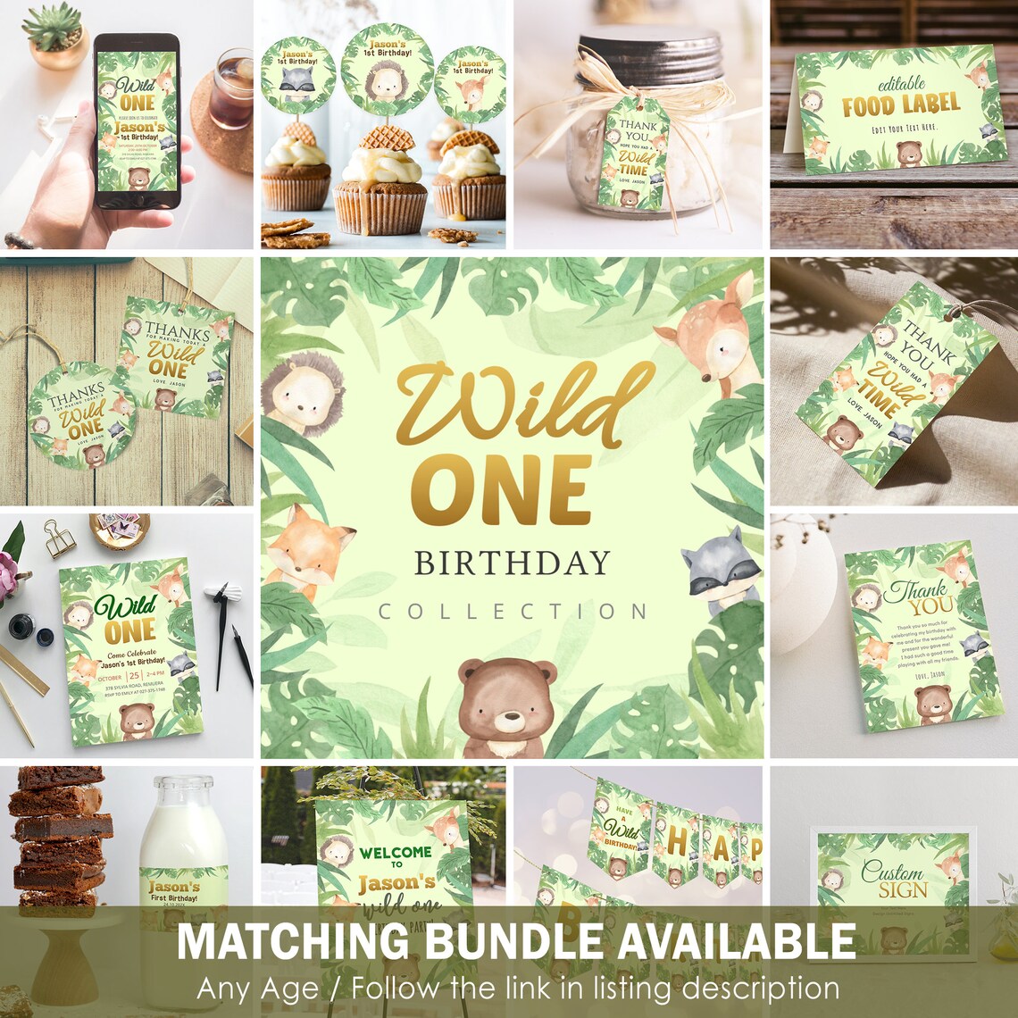EDITABLE Wild One Birthday Invitation With Photo Woodland - Etsy