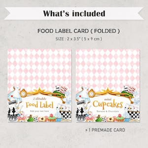 Editable Alice in Wonderland Birthday Food Label, Tea Party Folded Card ...
