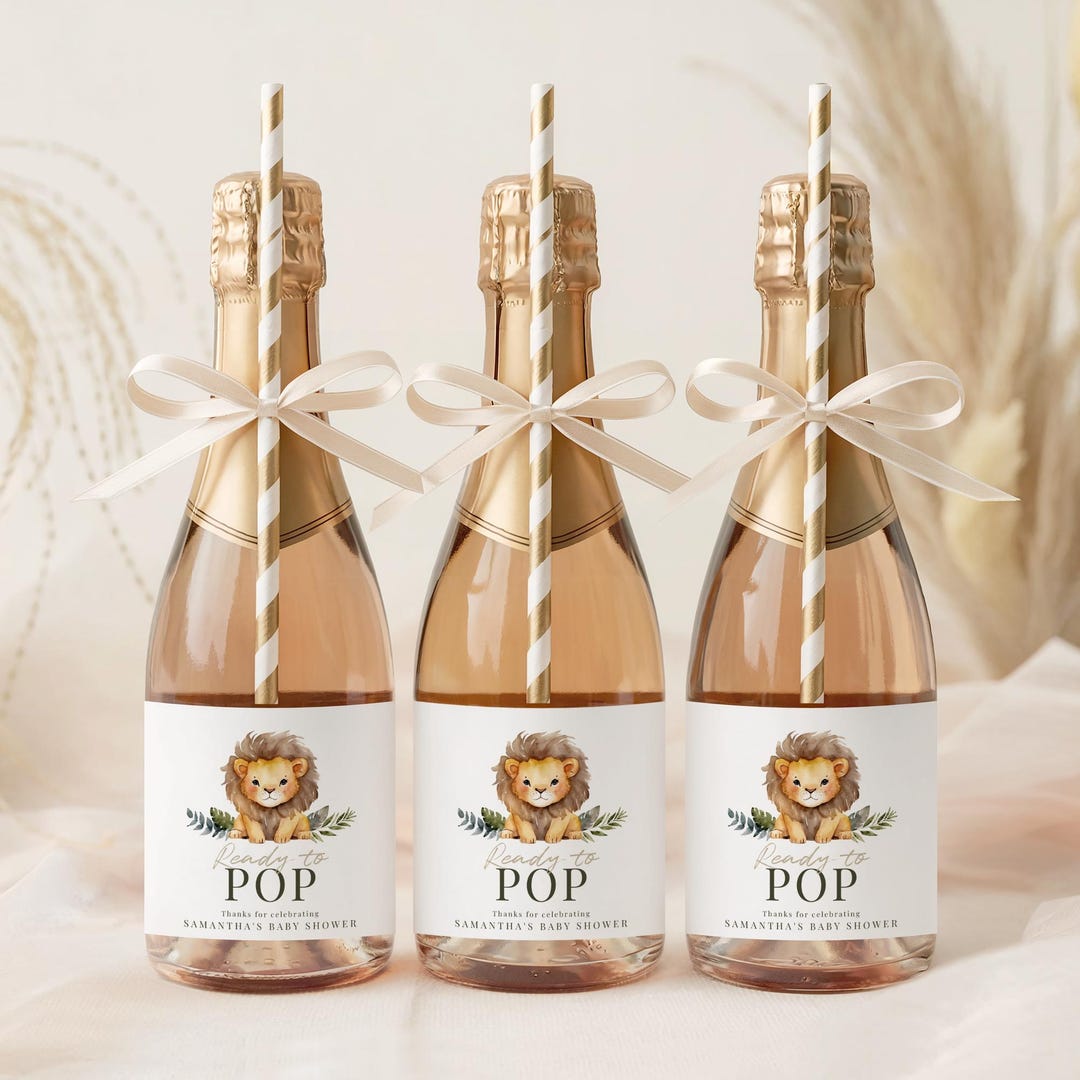 Lion Baby Shower Champagne Labels : Ready to Pop (instant Download ...