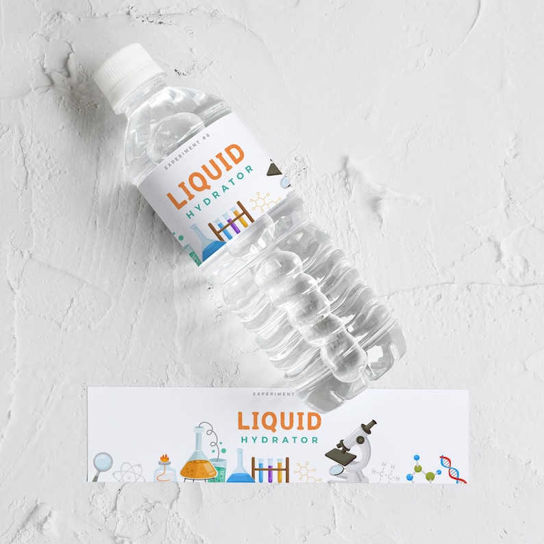 Science Birthday Water Bottle Label, Mad Scientist Party Water Bottle ...