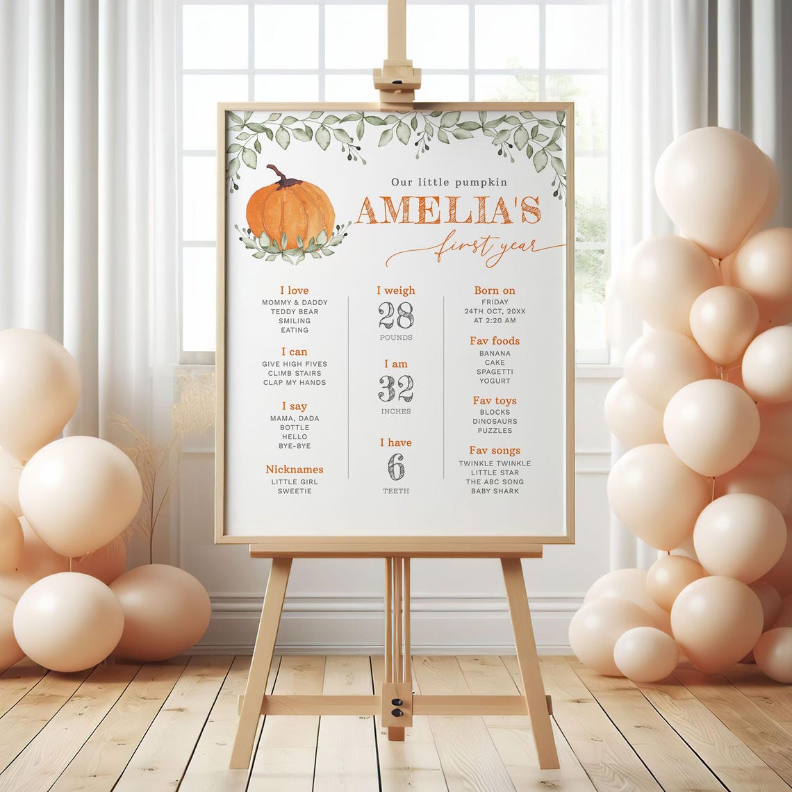 Editable Pumpkin Milestone Sign, Minimalist Fall Birthday Milestone ...