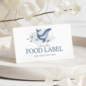 Editable Whale Birthday Food Label, Ocean Party Folded Card, Under the ...