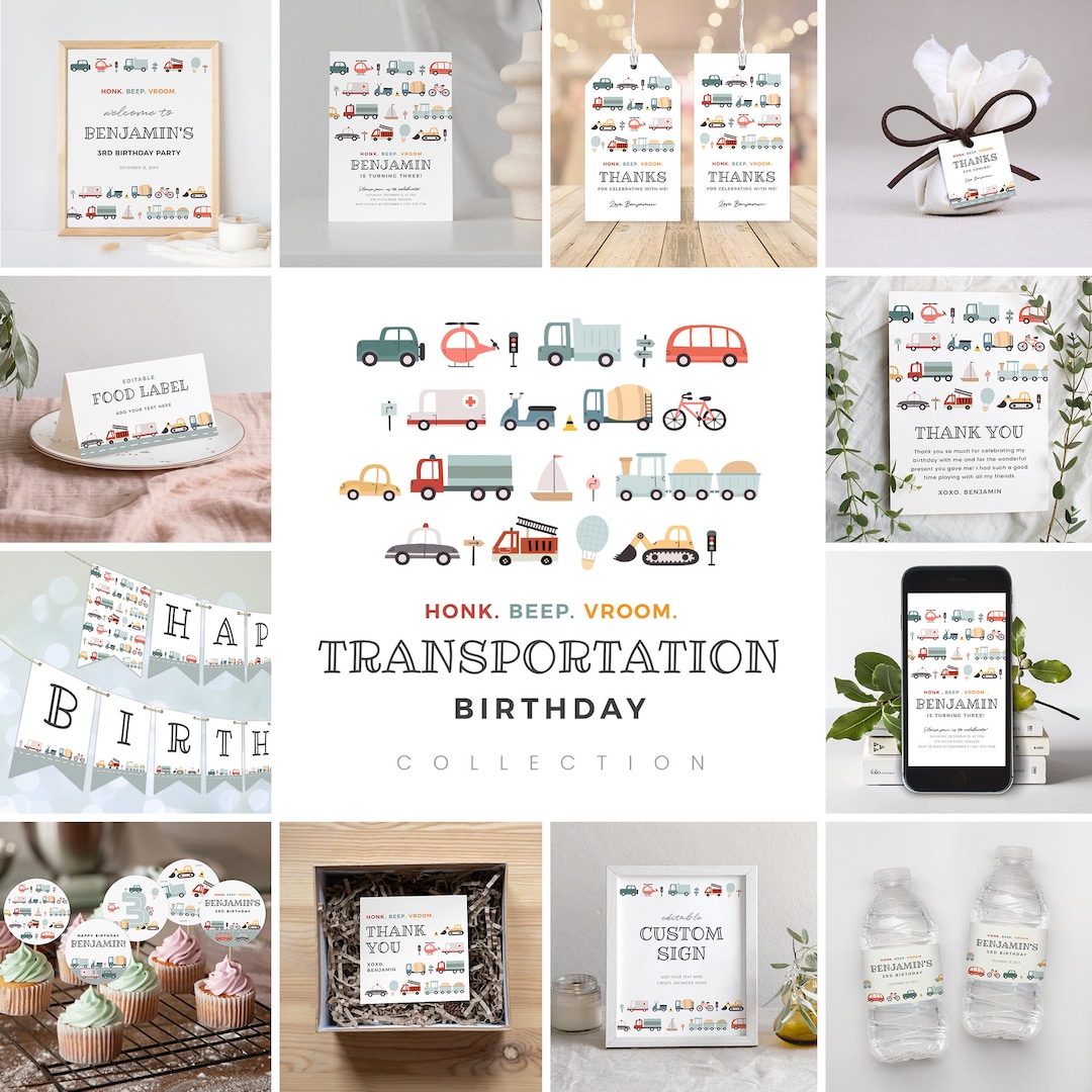 Editable Transportation Birthday Bundle, Transportation Party ...