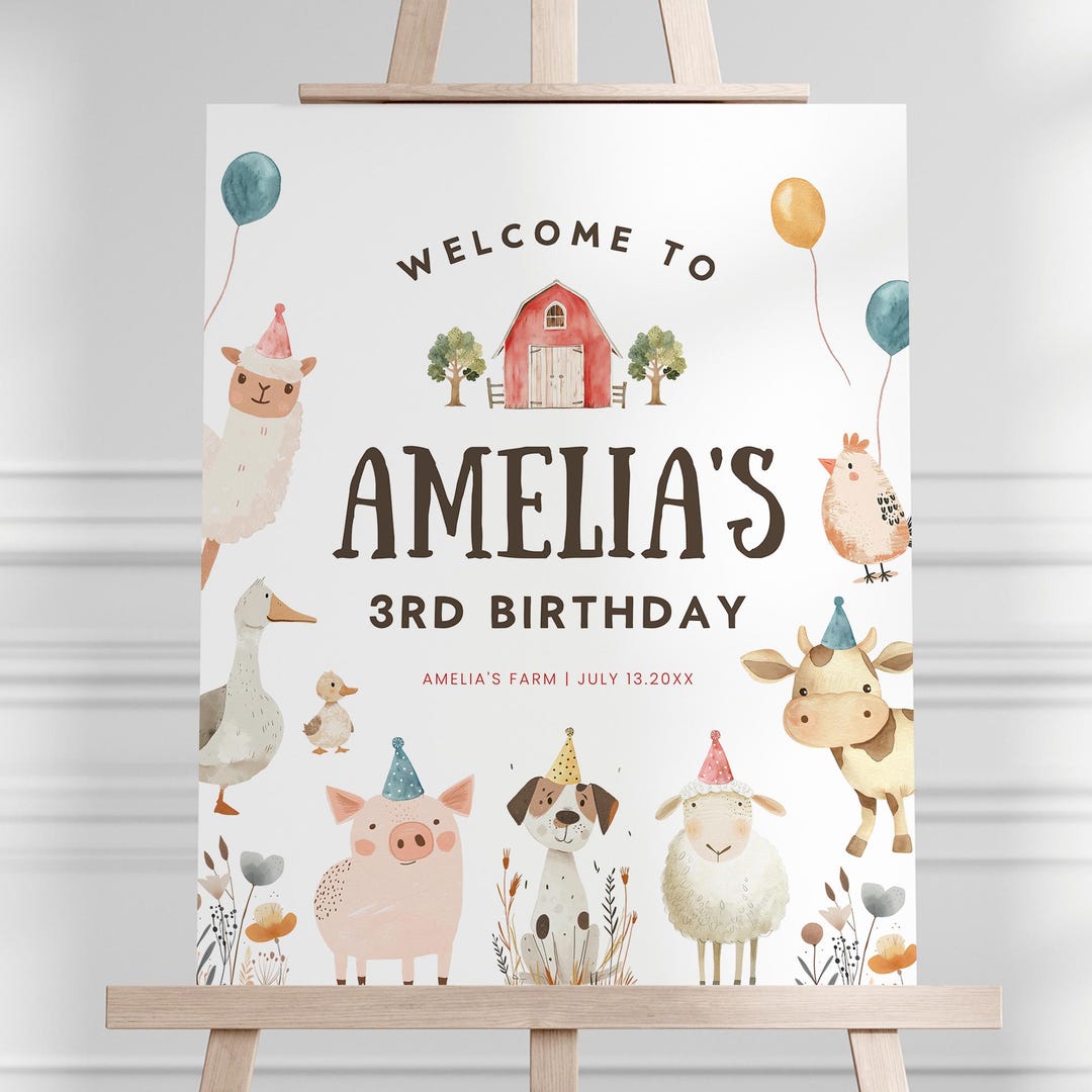 Editable Farm Birthday Welcome Sign, Barnyard Party Welcome Board, Cute ...