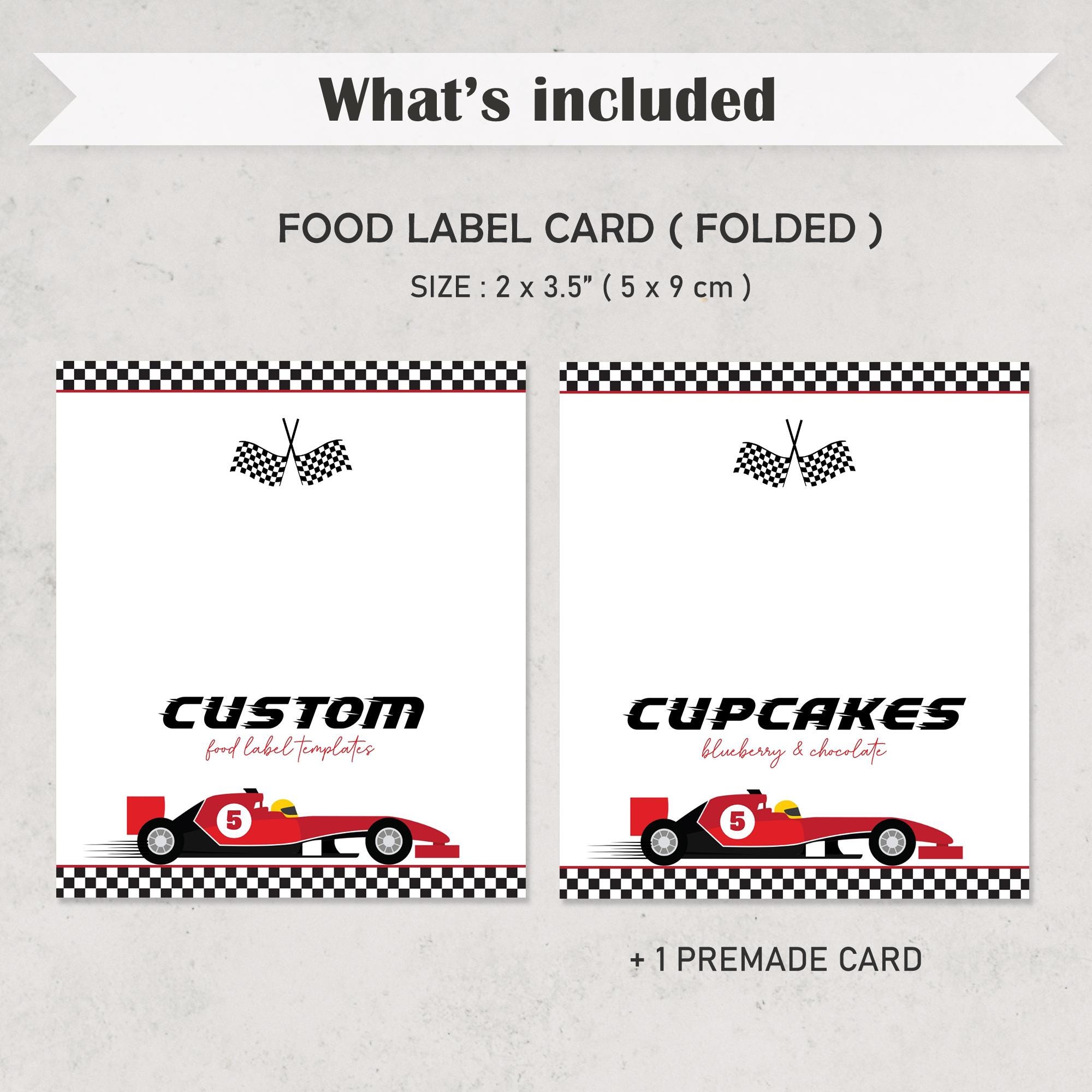 Race Car Party Food Labels, Racing Car Birthday Folded Place Cards, Boy ...