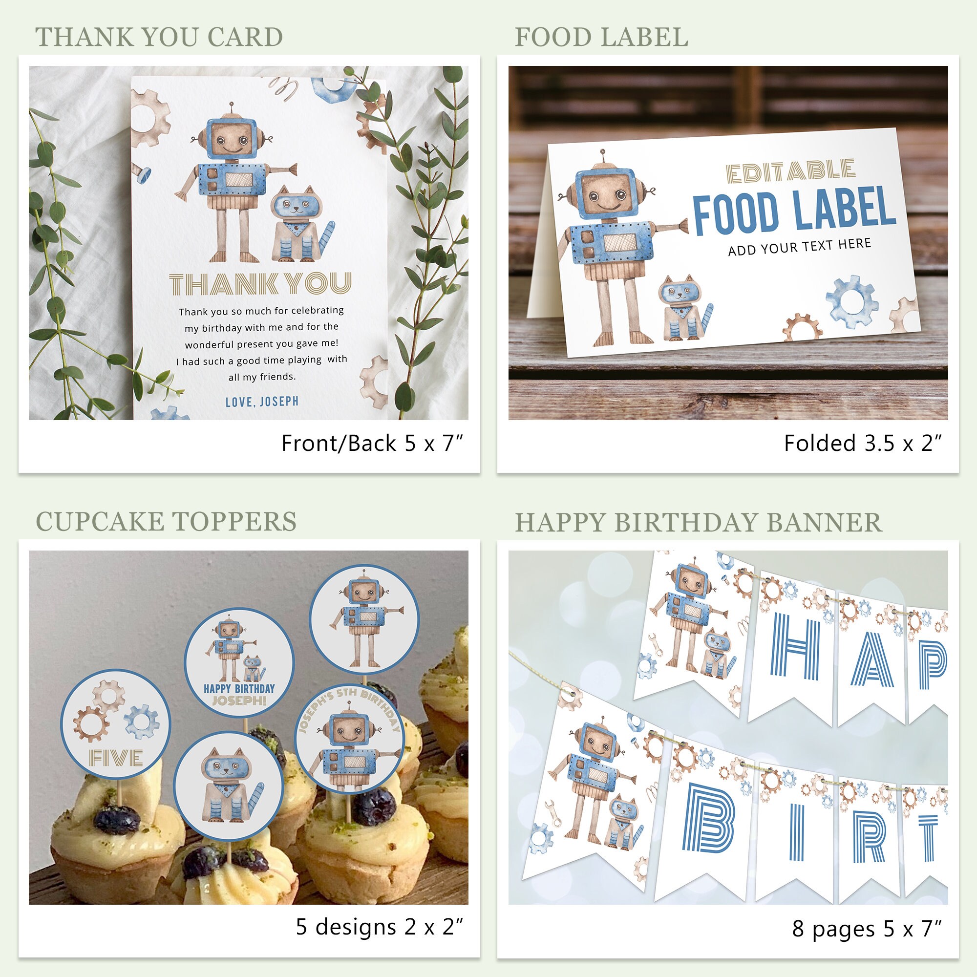 EDITABLE Robot Birthday Bundle Robot Birthday Collection - Etsy