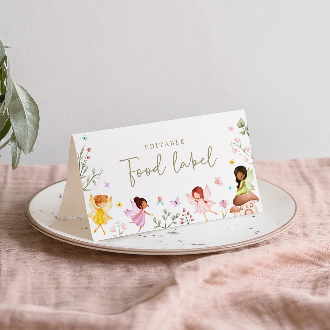 Editable Fairy Birthday Food Label, Magical Fairy Garden Folded Table ...