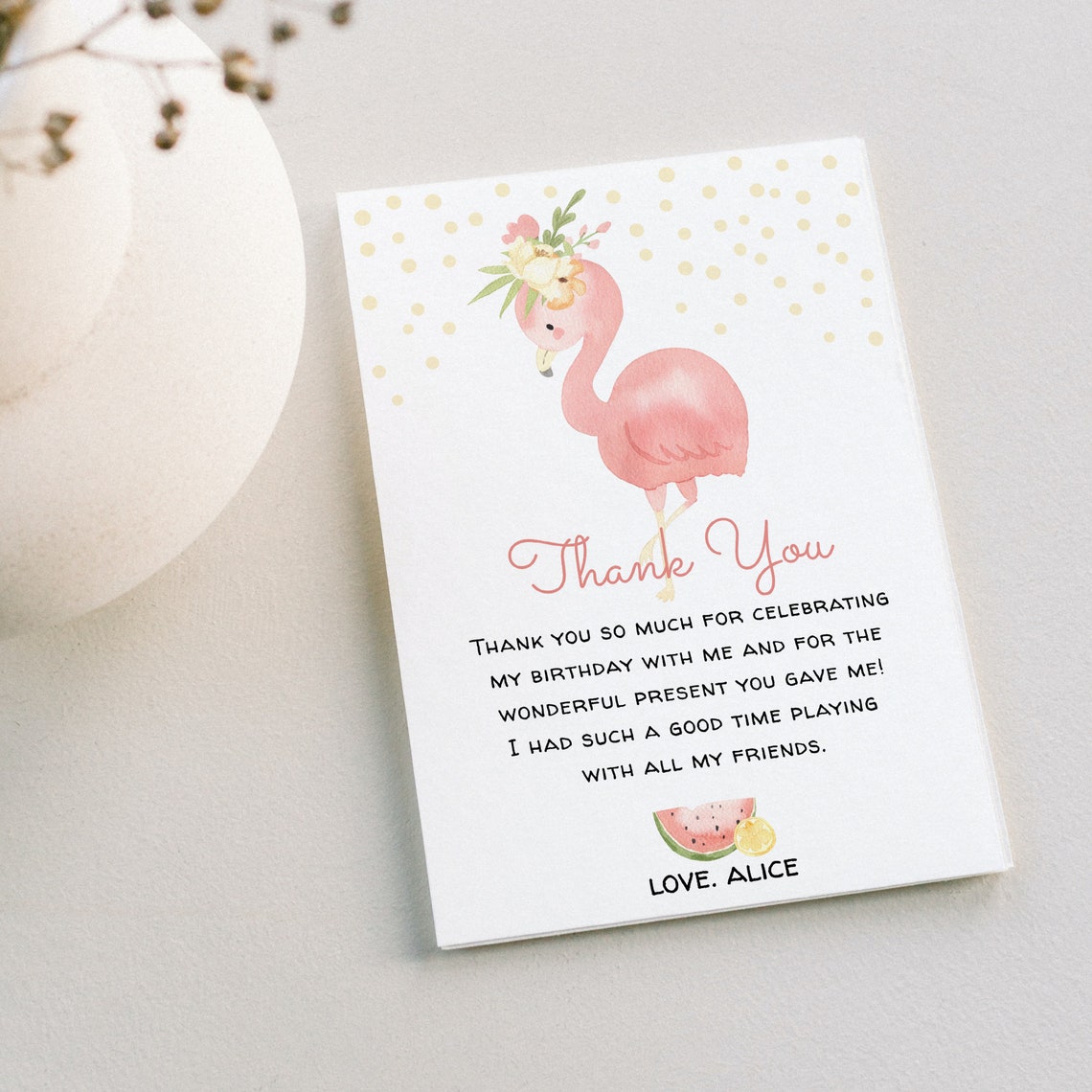 Editable Flamingo Birthday Thank You Card Flamingo Thank You - Etsy