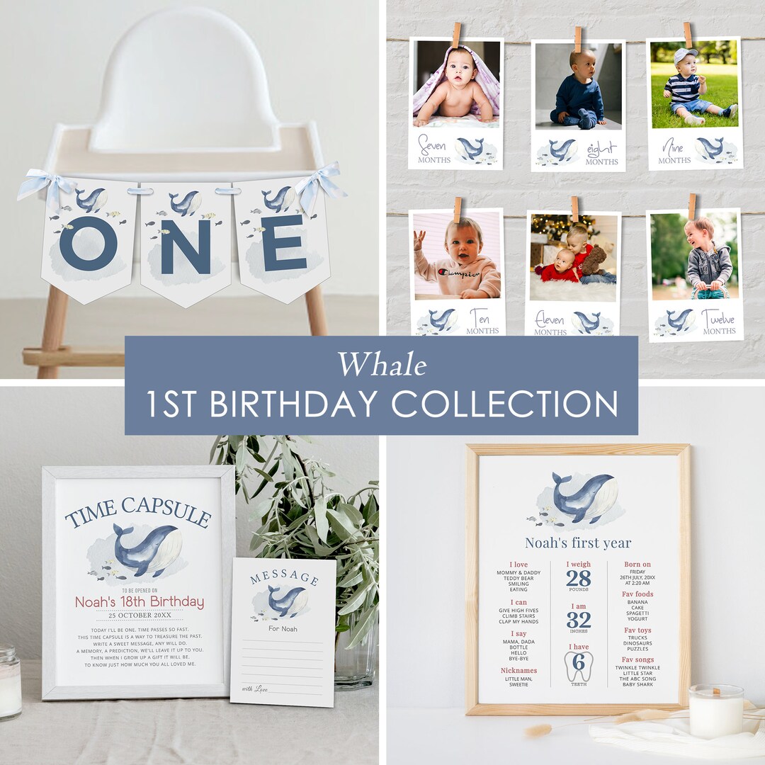 Editable Whale 1st Birthday Bundle, Ocean Party Collection, Under the ...