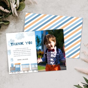 Editable Train Birthday Photo Thank You Card, Choo Choo Train Thank You ...