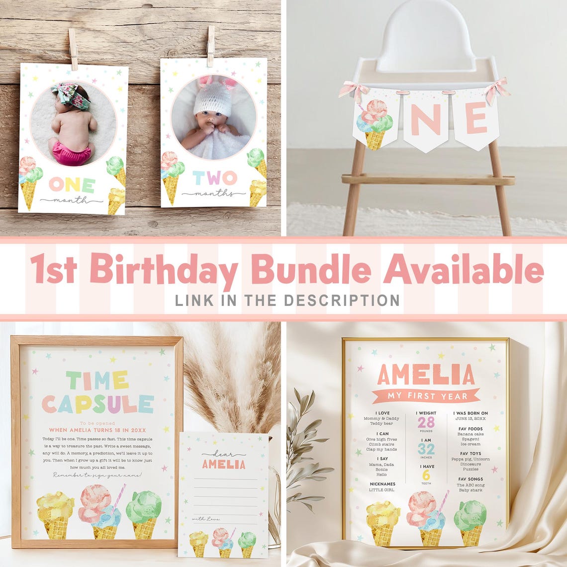 Editable Ice Cream Birthday Custom Sign, Ice Cream Station Table Sign ...