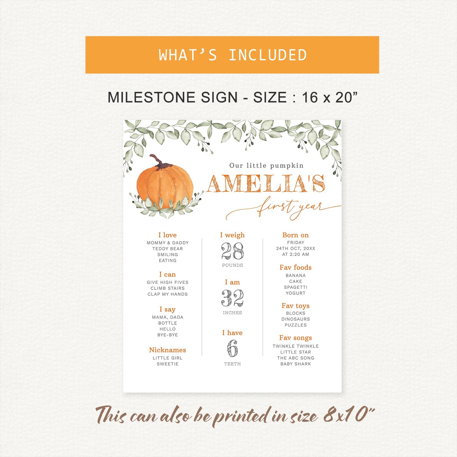 Editable Pumpkin Milestone Sign, Minimalist Fall Birthday Milestone ...