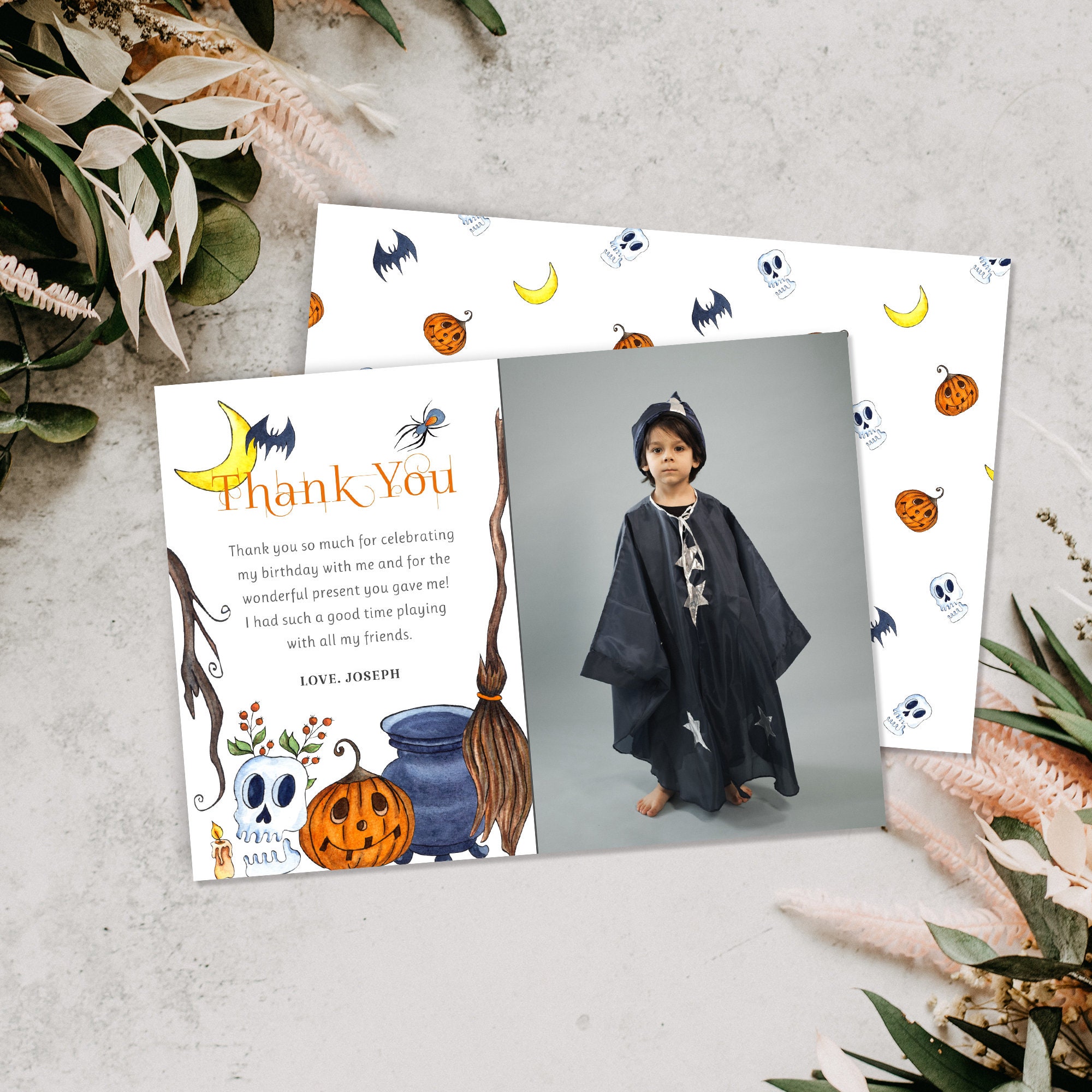 Editable Halloween Birthday Thank You Card Halloween Thank - Etsy