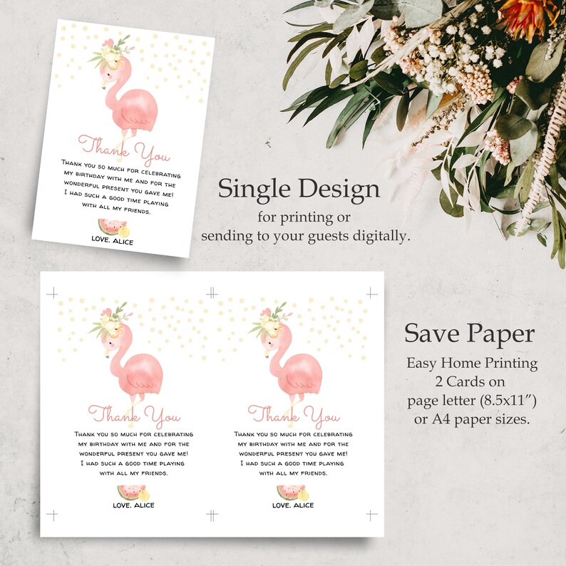 Editable Flamingo Birthday Thank You Card Flamingo Thank You - Etsy