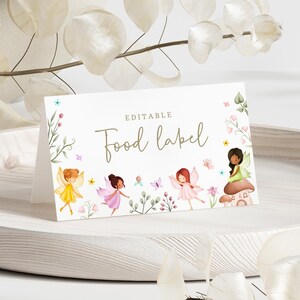 Editable Fairy Birthday Food Label, Magical Fairy Garden Folded Table ...