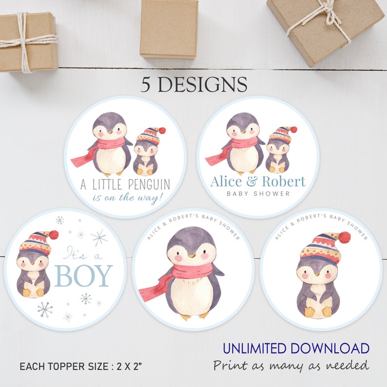 Editable Penguin Baby Shower Cupcake Toppers Penguin Party - Etsy