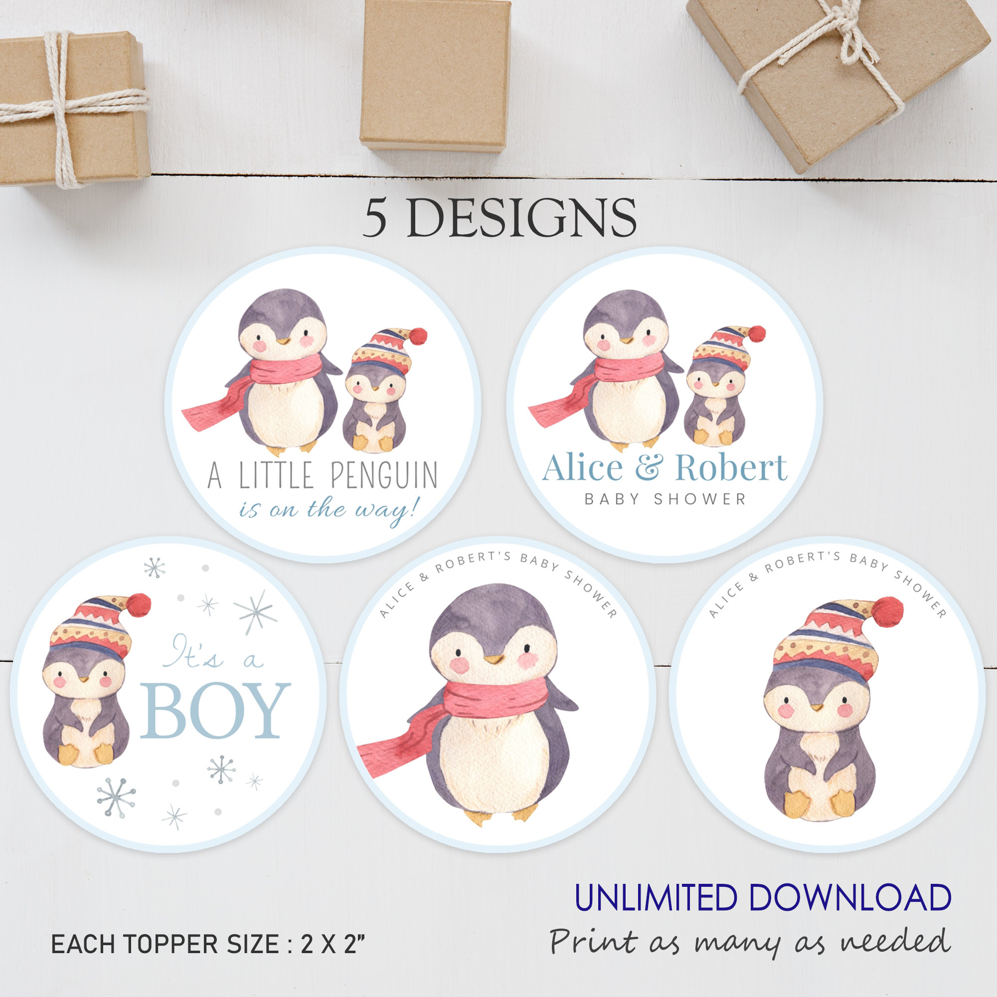 Editable Penguin Baby Shower Cupcake Toppers Penguin Party - Etsy