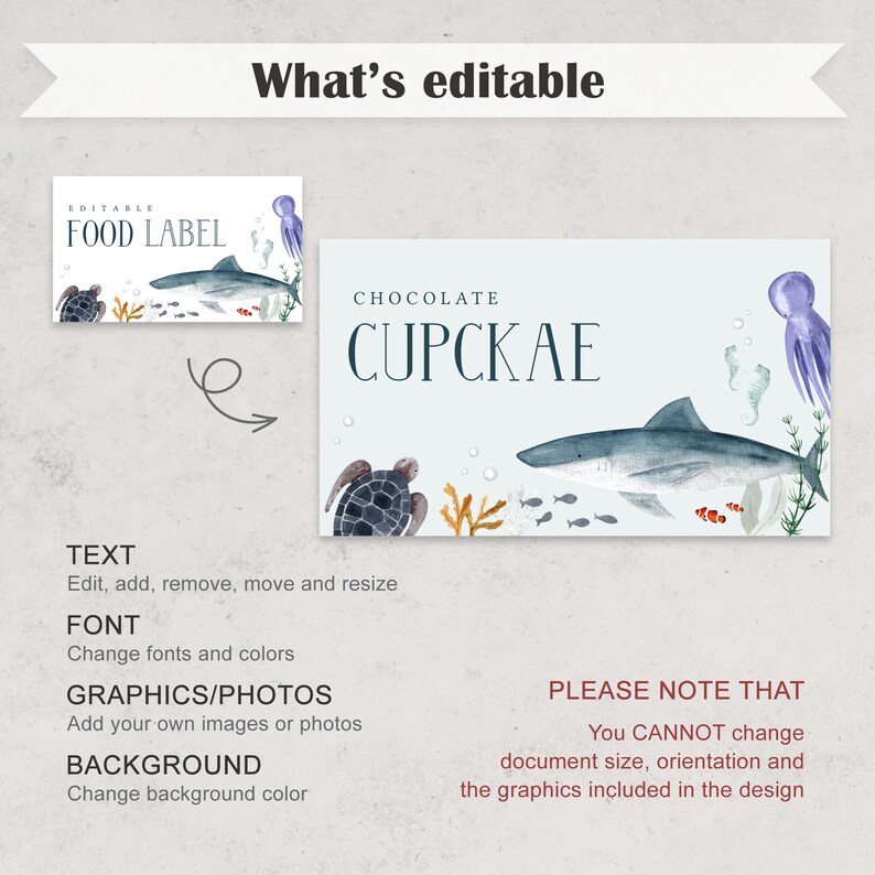 Editable Under the Sea Birthday Food Label, Sea Animals Folded Table ...