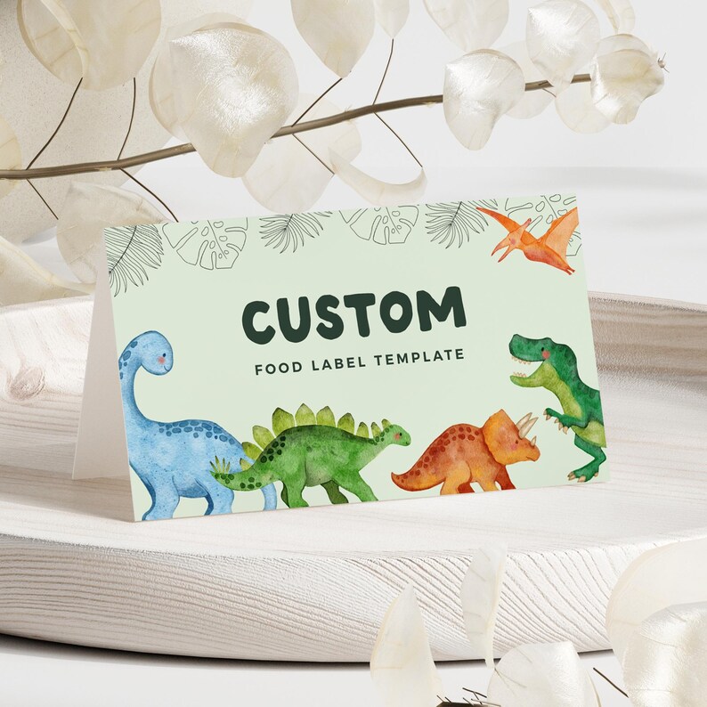 Dinosaur Birthday Food Label, Dino-mite Birthday Folded Table Card, Boy ...
