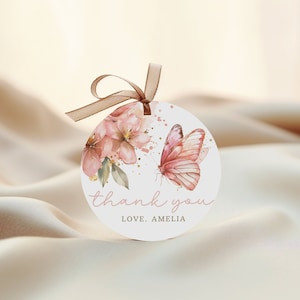 Butterfly Birthday Favor Tags, Pink Butterfly Party Gift Tags, Girl ...