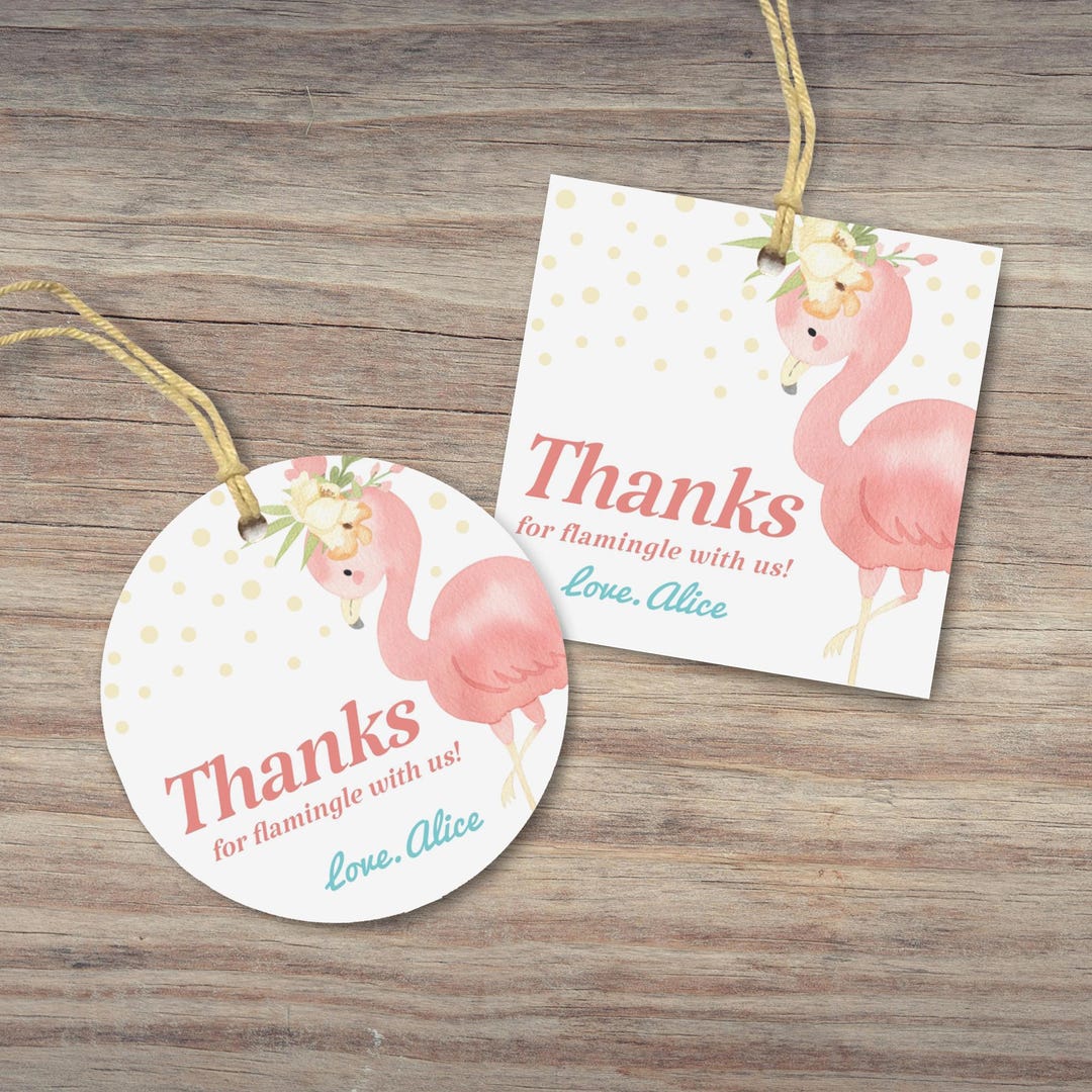 Flamingo Birthday Favor Tags, Summer Birthday Thank You Tags, Pink Gift ...