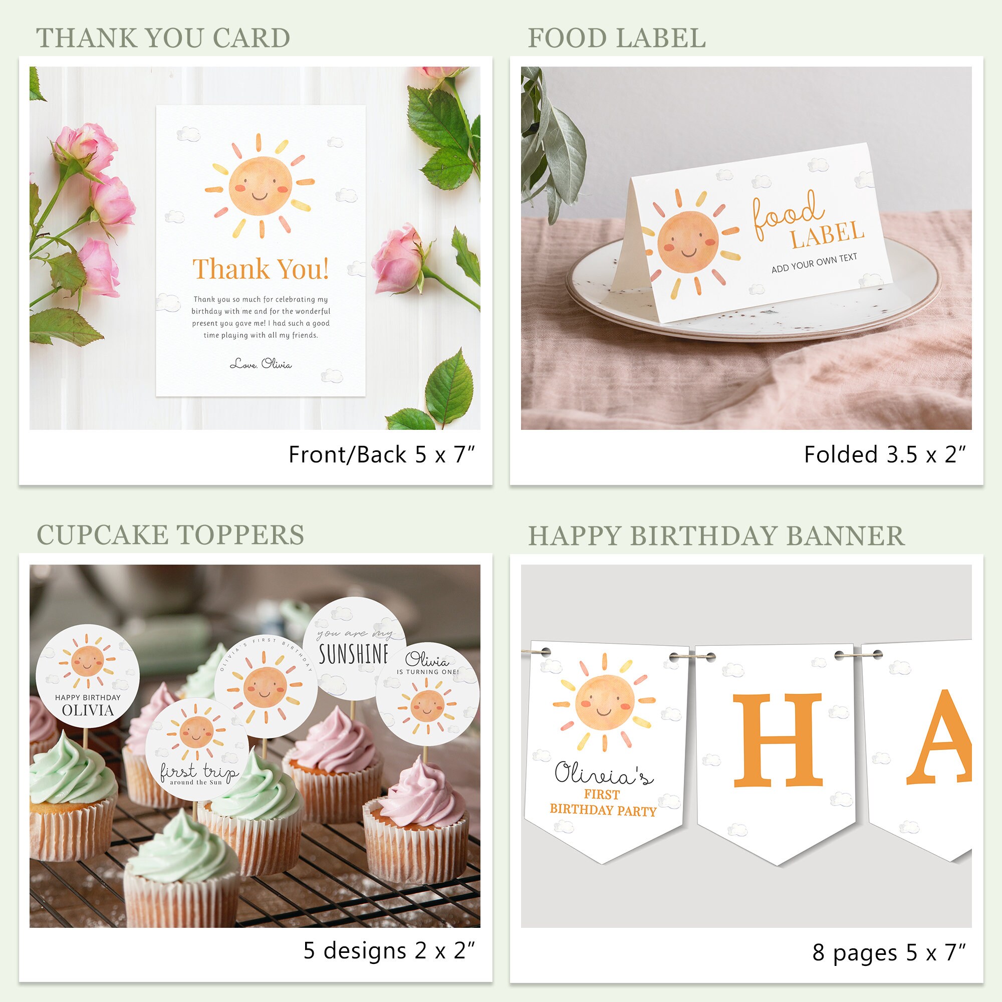 Editable Sunshine Birthday Bundle, Sunshine Party Collection, First ...