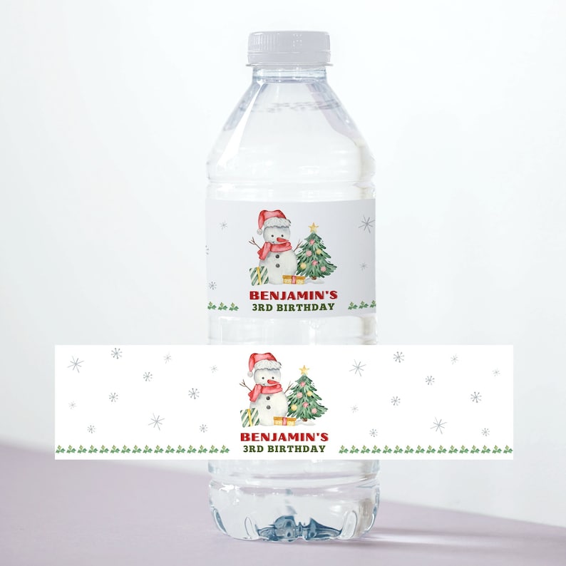 Editable Snowman Water Bottle Labels Christman Party Drink - Etsy
