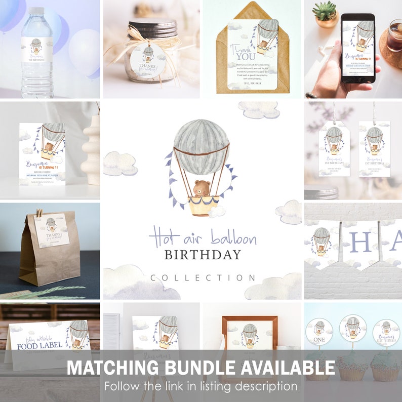 Editable Hot Air Balloon Water Bottle Labels Cute Bear Party - Etsy New ...