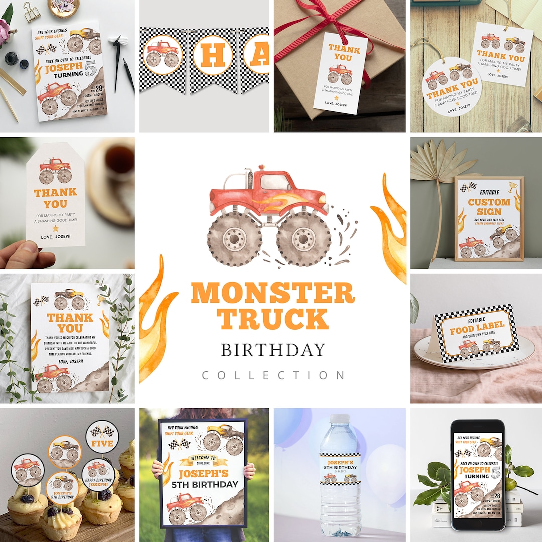 Editable Monster Truck Birthday Bundle, Truck Party Collection ...