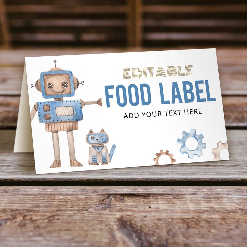 Editable Robot Birthday Food Labels Robot Party Place Card - Etsy