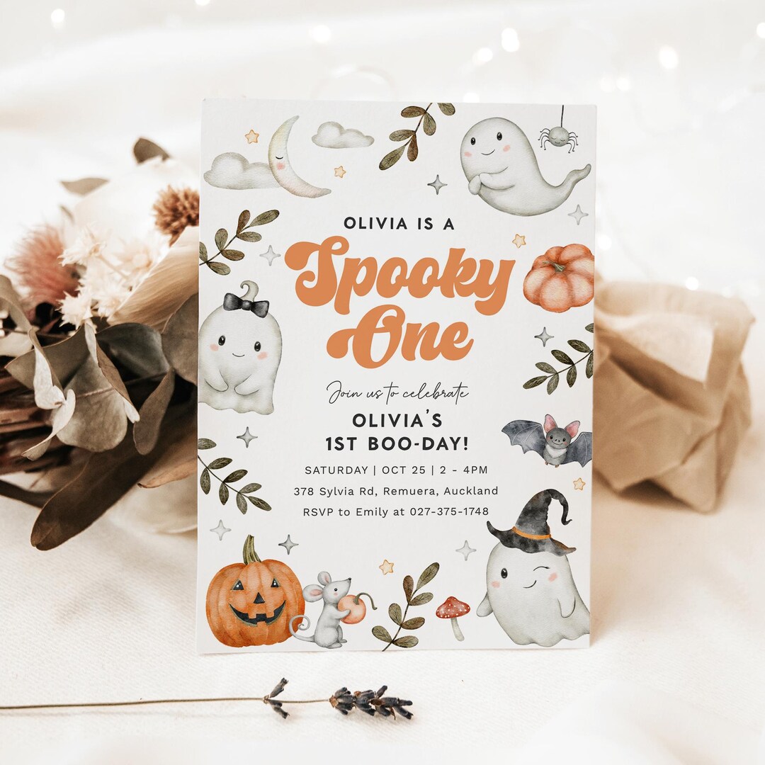 Spooky One Birthday Invitation, Cute Halloween Party Invite, Kids 1st ...