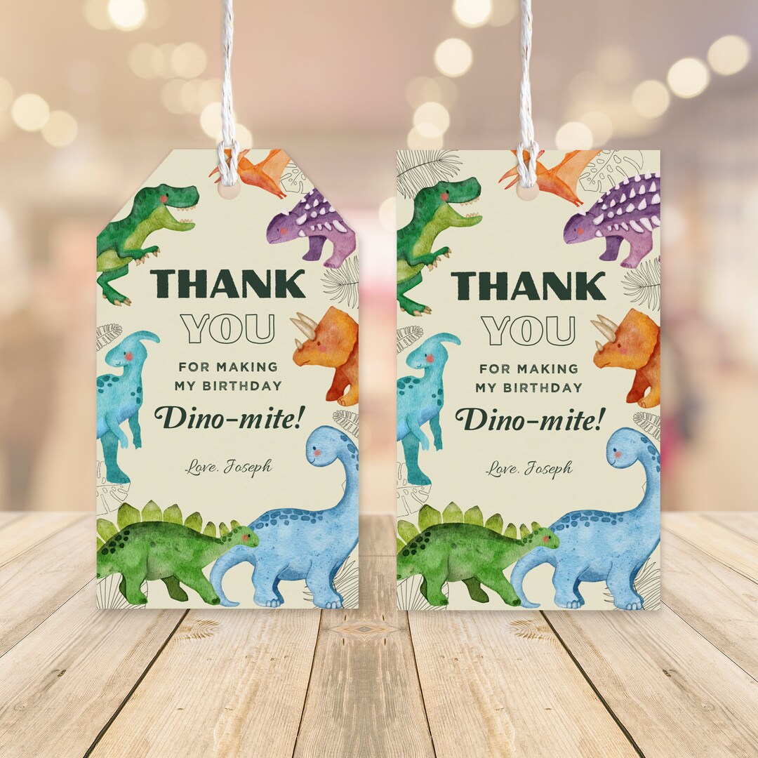 Editable Dinosaur Birthday Favor Tags, Dino-mite Party Gift Tags, Boy ...