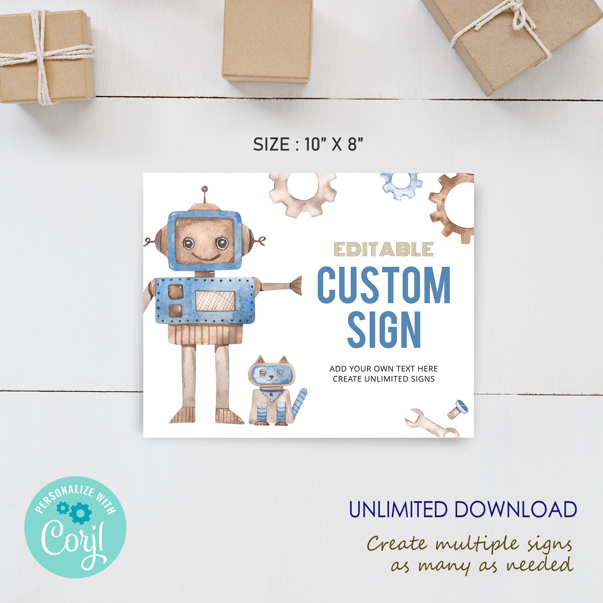 Editable Robot Birthday Custom Sign Robot Party Table Sign - Etsy