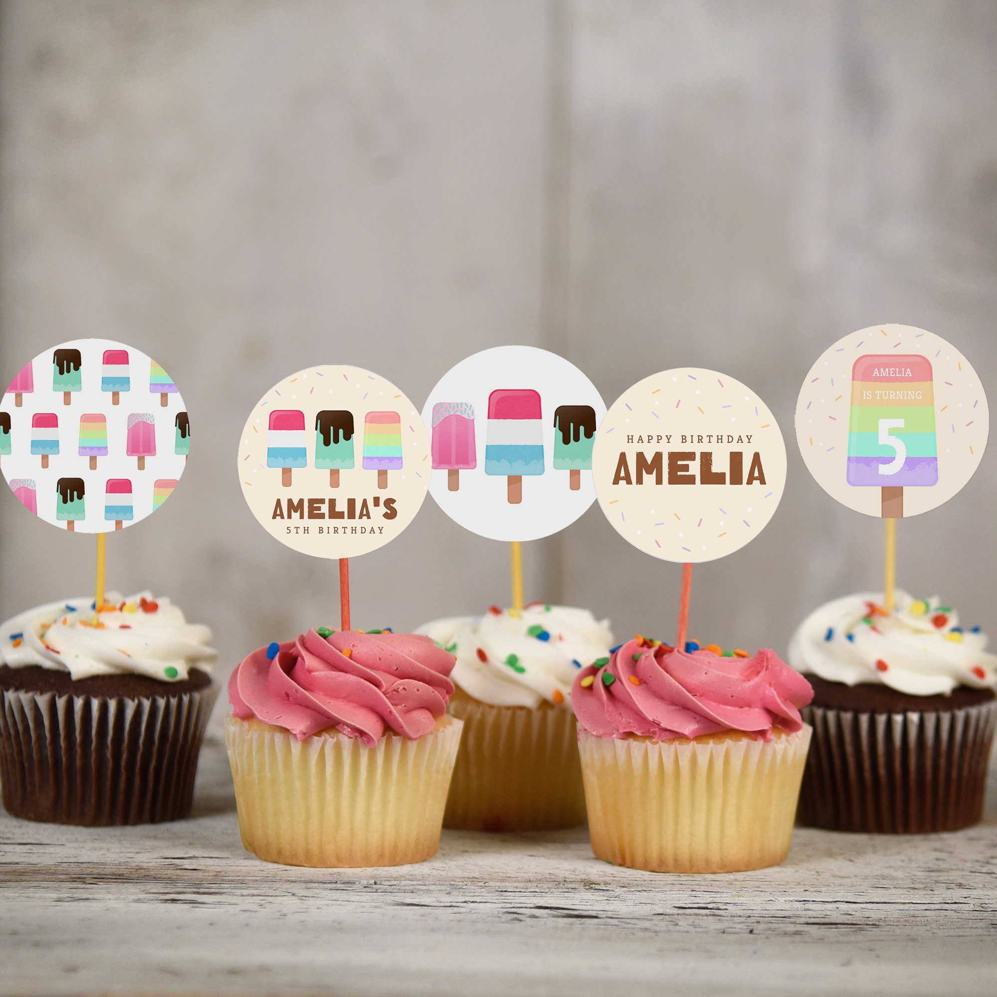 Editable Popsicle Birthday Cupcake Toppers, Summer Birthday Stickers ...