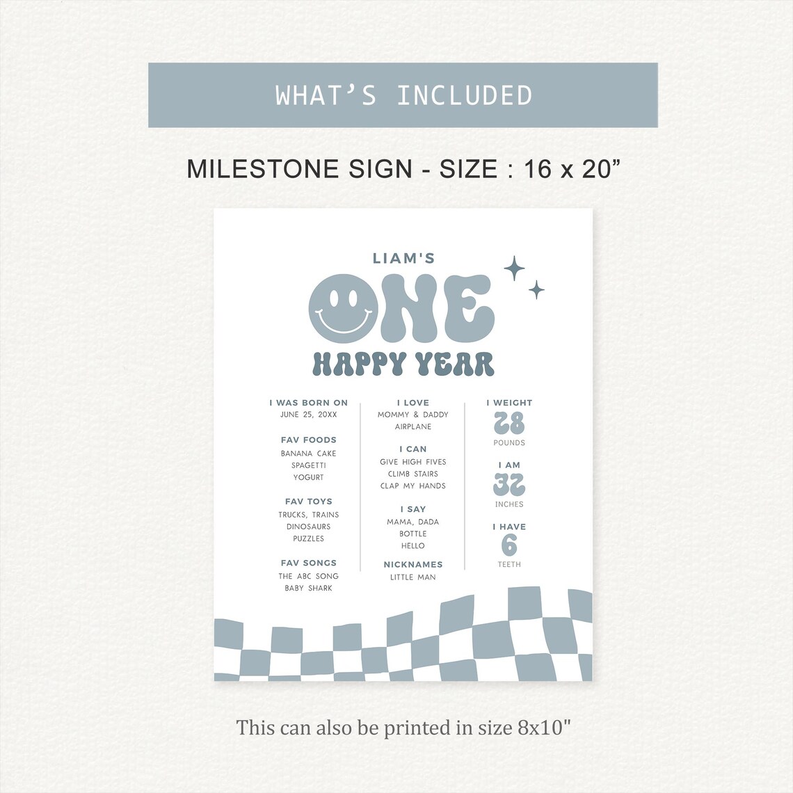 Editable One Happy Dude Milestone Sign, Retro Smile Face Milestone ...
