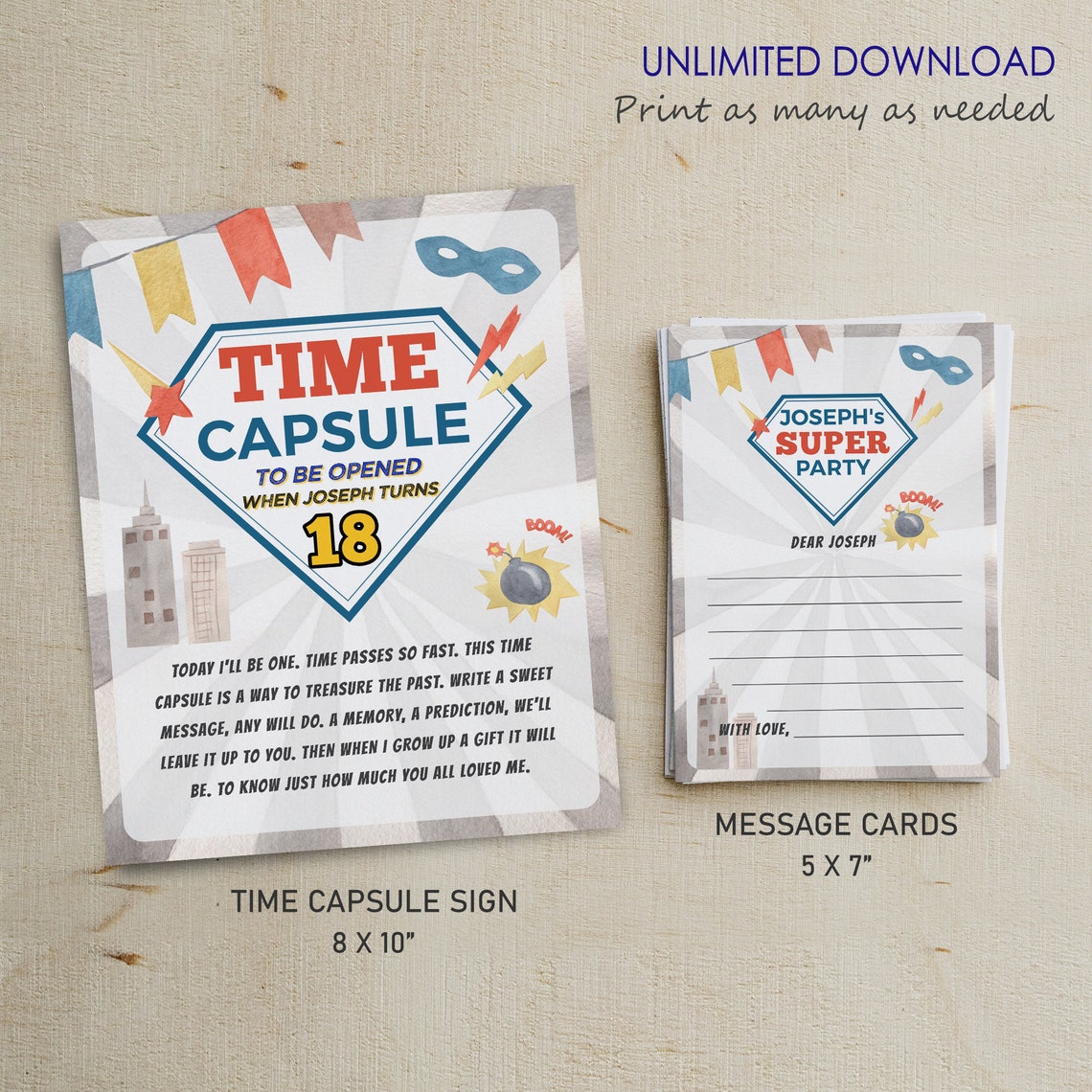 Editable Superhero Time Capsule Sign Superhero Message Cards - Etsy