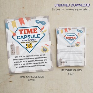 Editable Superhero Time Capsule Sign, Superhero Message Cards, Modern ...