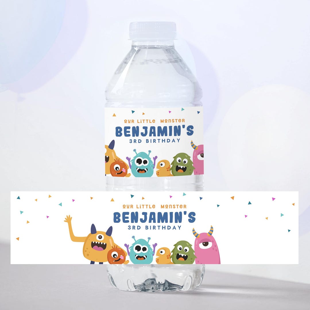 Monster Birthday Water Bottle Label, Little Monster Party Bottle Label ...