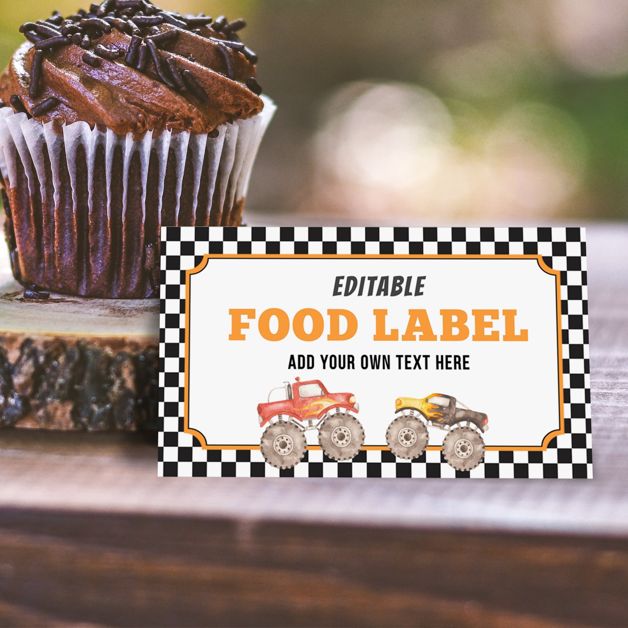 Editable Monster Truck Birthday Food Labels, Truck Party Folded Cards ...
