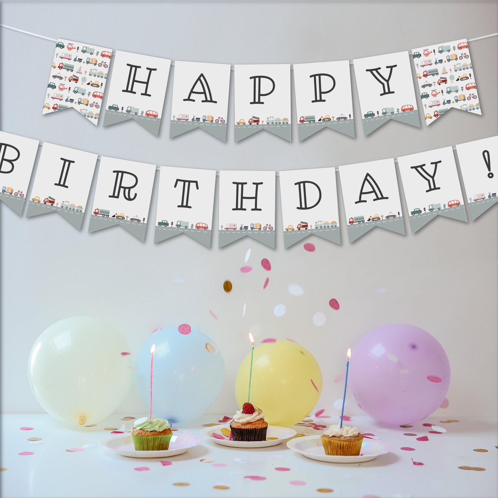 Editable Transportation Happy Birthday Banner, Transportation Bunting ...