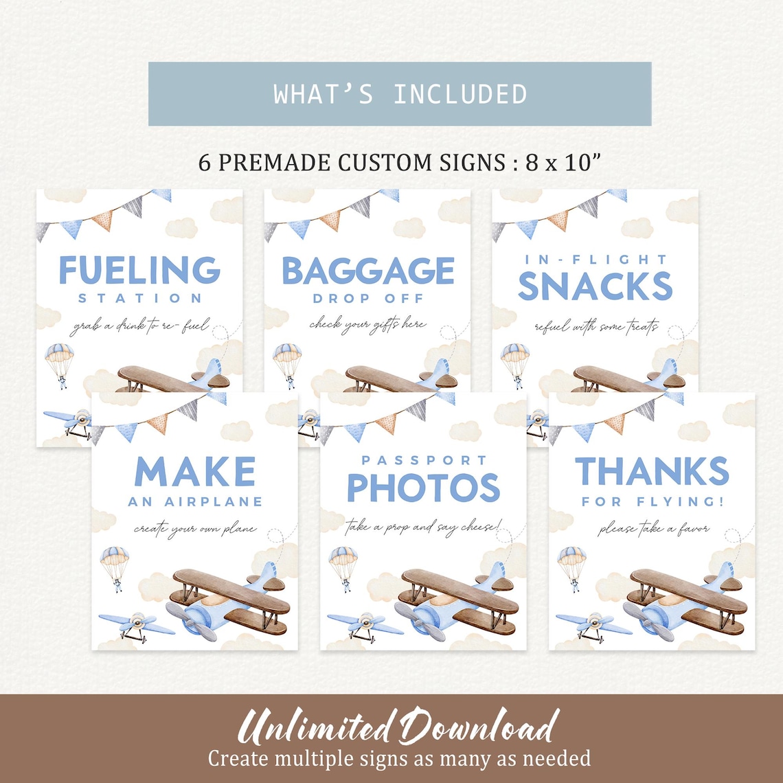 Airplane Birthday Custom Sign Set, Airplane Party Table Sign, Boy 1st ...
