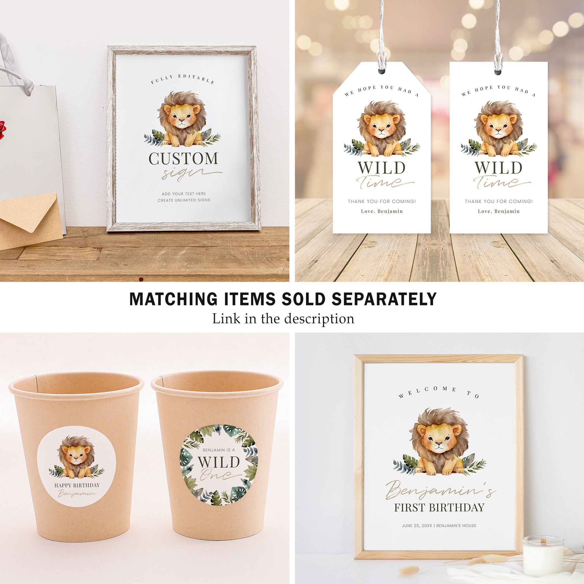 Editable Lion Birthday Milestone Sign, Lion First Year Poster, Wild One ...