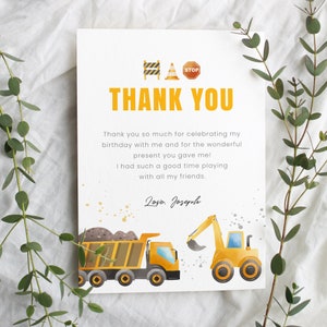 Editable Dirty 3rdy Birthday Thank You Card, Construction Party Thank ...